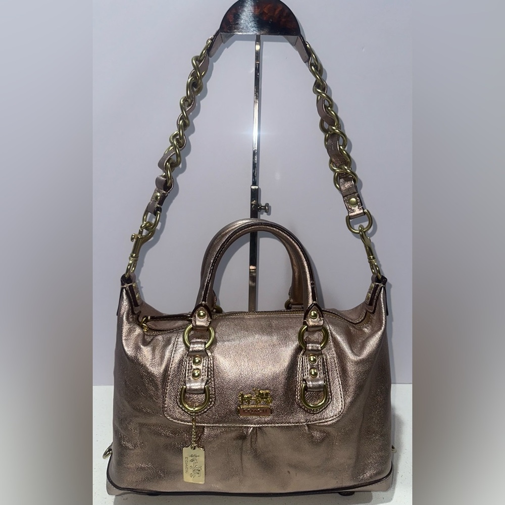 Coach Madison Metallic Leather Sabrina Satchel Handbag - Gem